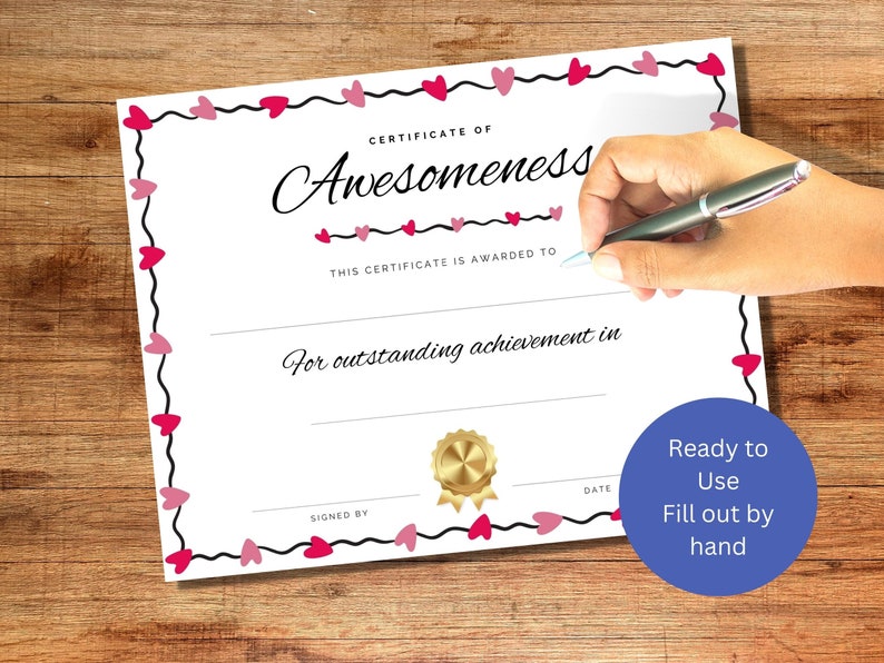 Certificate of Awesomeness: Printable Achievement Award for Being ...