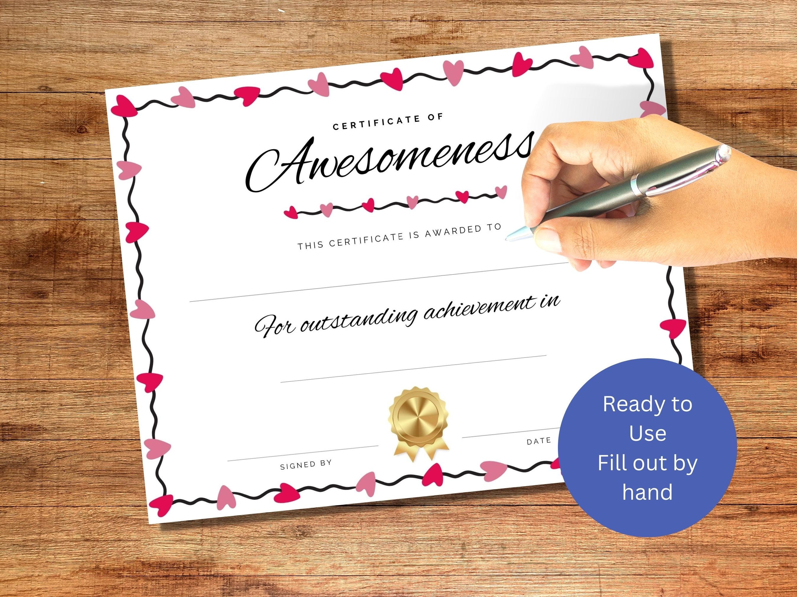 Certificate of Awesomeness: Printable Achievement Award for Being ...