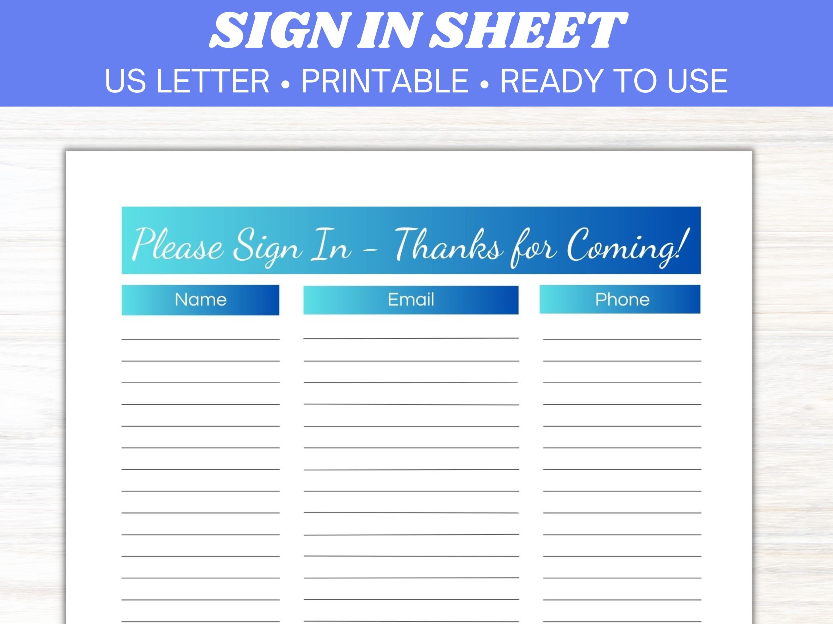 Open House Sign in Sheet, Class Sign up Template Printable - Etsy