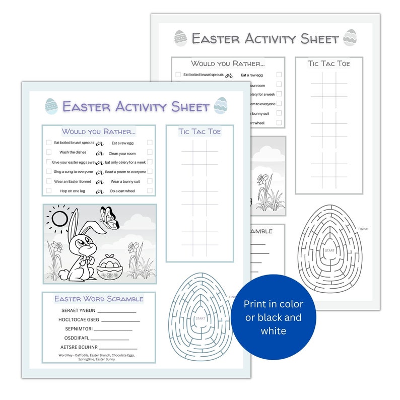 Easter Games Printable Including Easter Coloring, Tic Tac Toe, Word ...