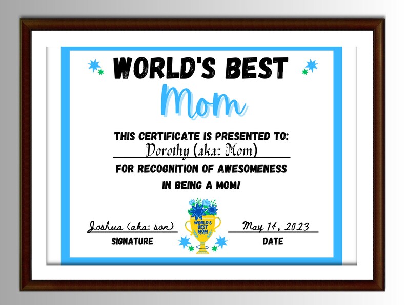 World's Best Mom Certificate of Appreciation Template Printable, Best ...