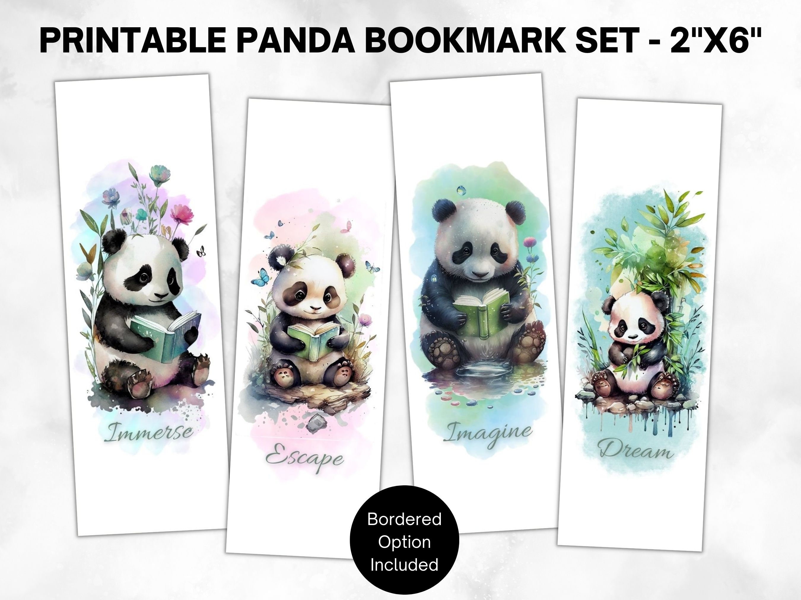 Panda Cute Bookmark Set, Printable Bookmarks With Panda Reading a Book ...