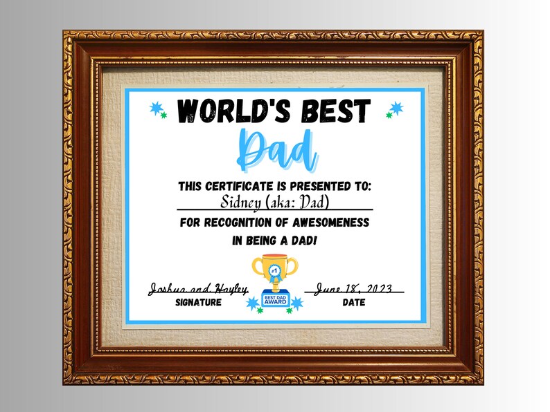 Best Dad Certificate of Appreciation Template Printable Best - Etsy Canada