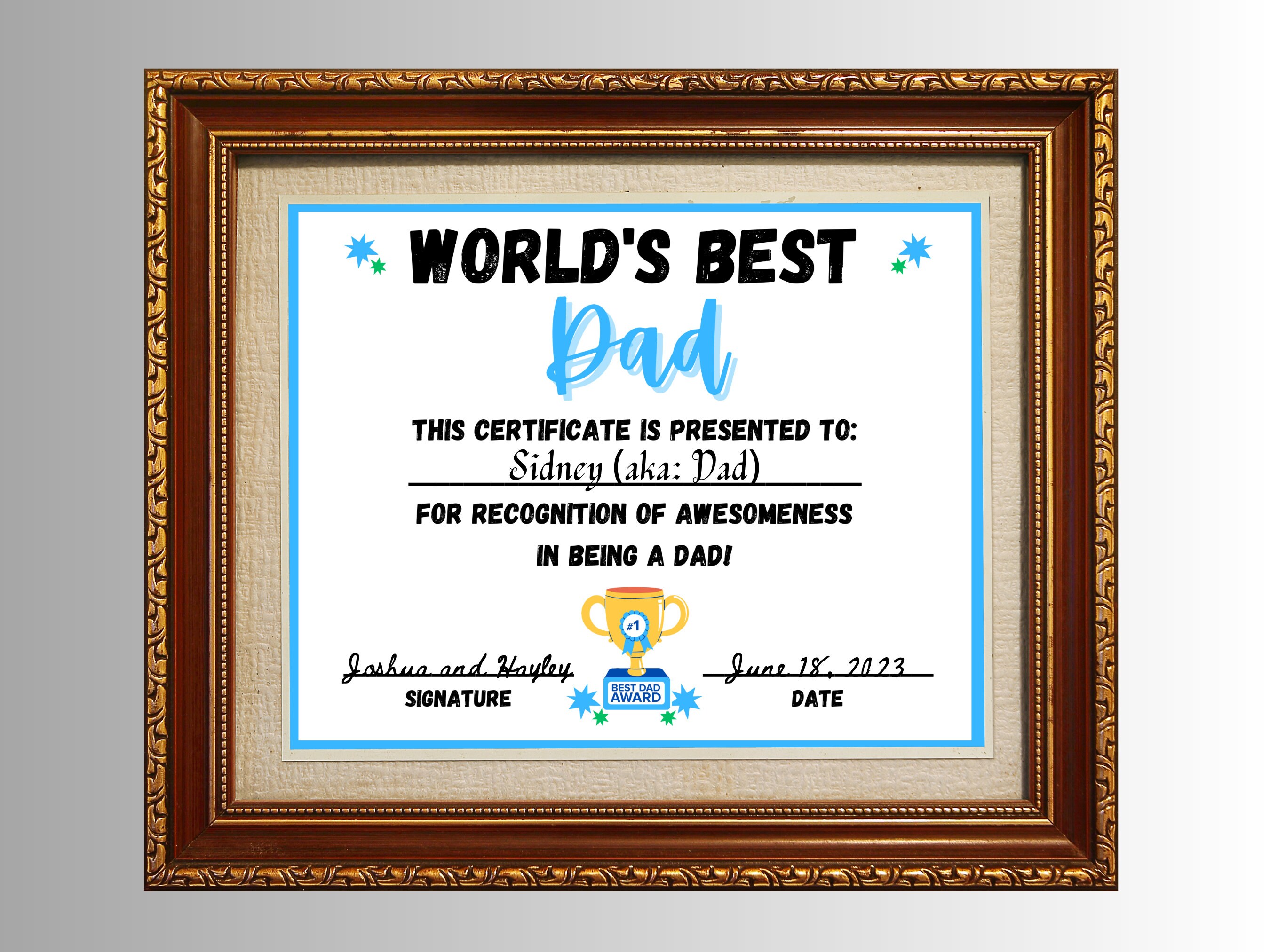Best Dad Certificate of Appreciation Template Printable Best - Etsy