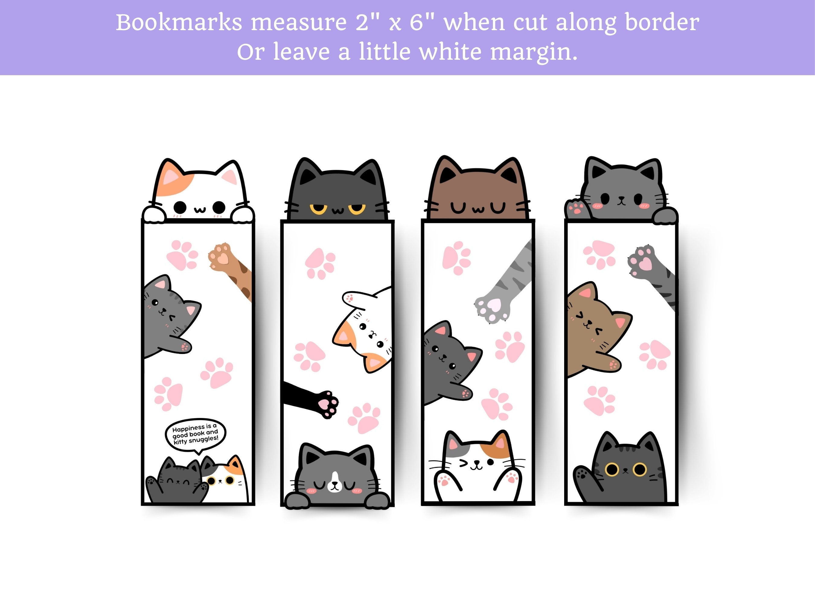 Cute Peeking Cat Bookmark for Women, Cute Cat Lover Printable Book ...