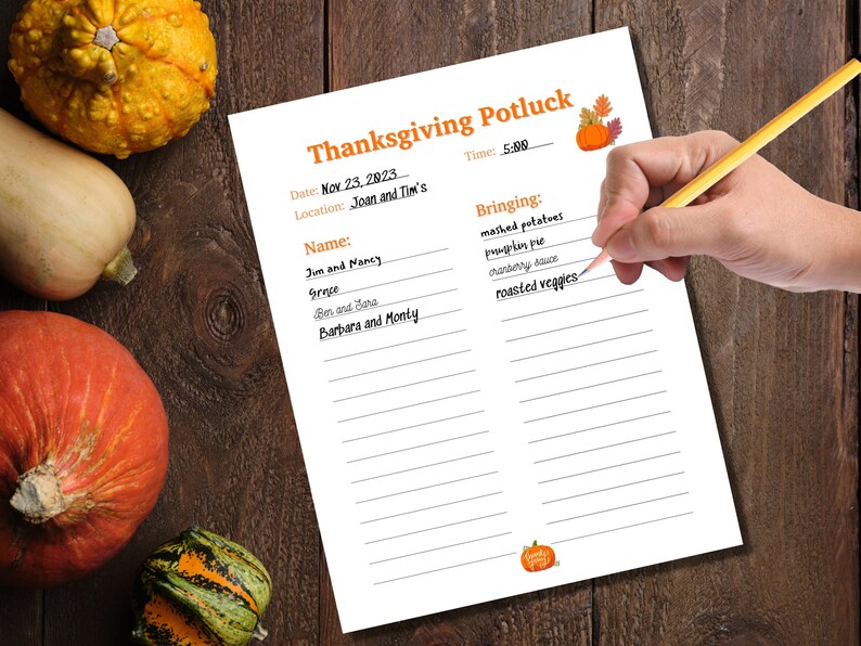 Thanksgiving Potluck Sign up Sheet With Time Column, Food Sign up Sheet ...