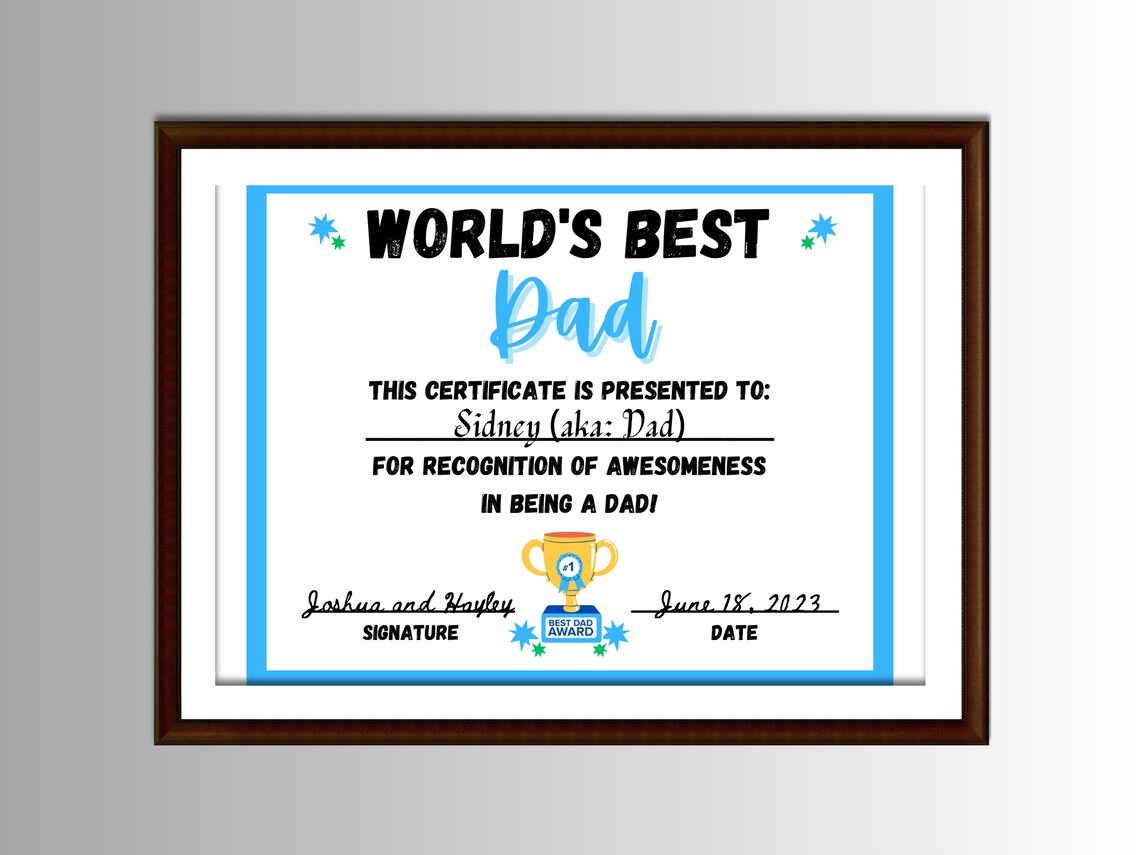 Best Dad Certificate of Appreciation Template Printable, Best Father ...