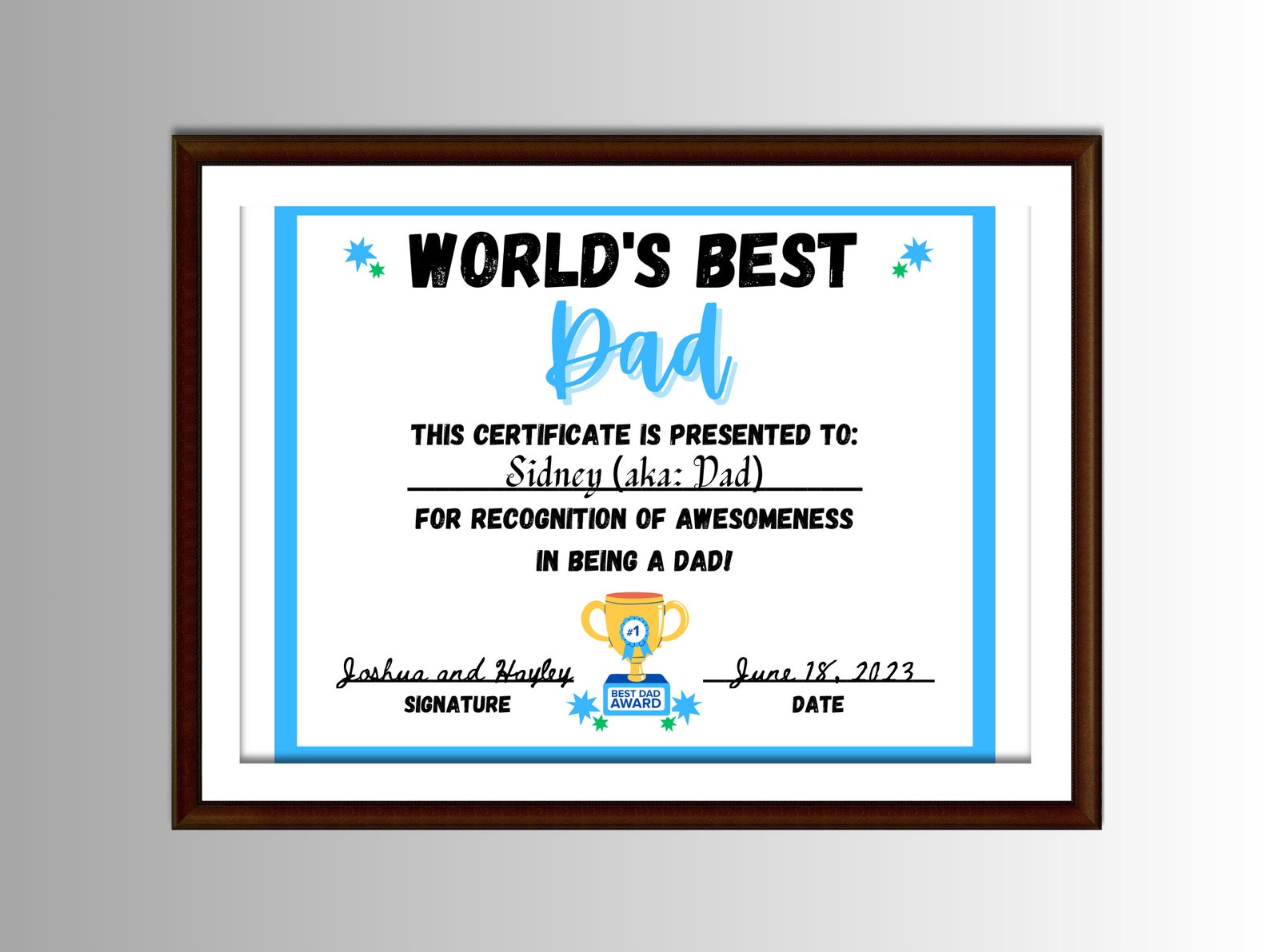 Best Dad Certificate of Appreciation Template Printable, Best Father ...