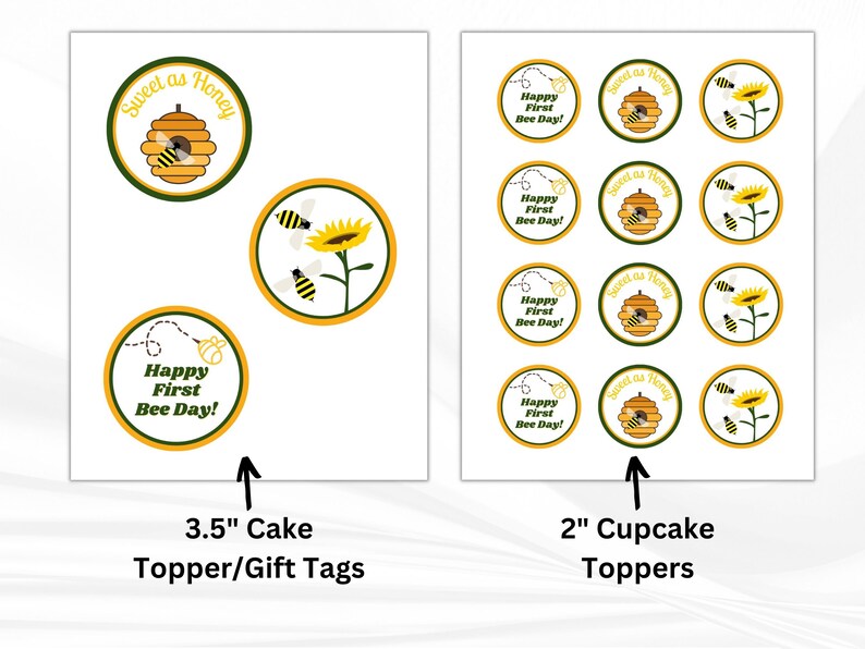First Bee Day Cake Topper, Cupcake Toppers and Gift Tags, 1st Bee Day ...