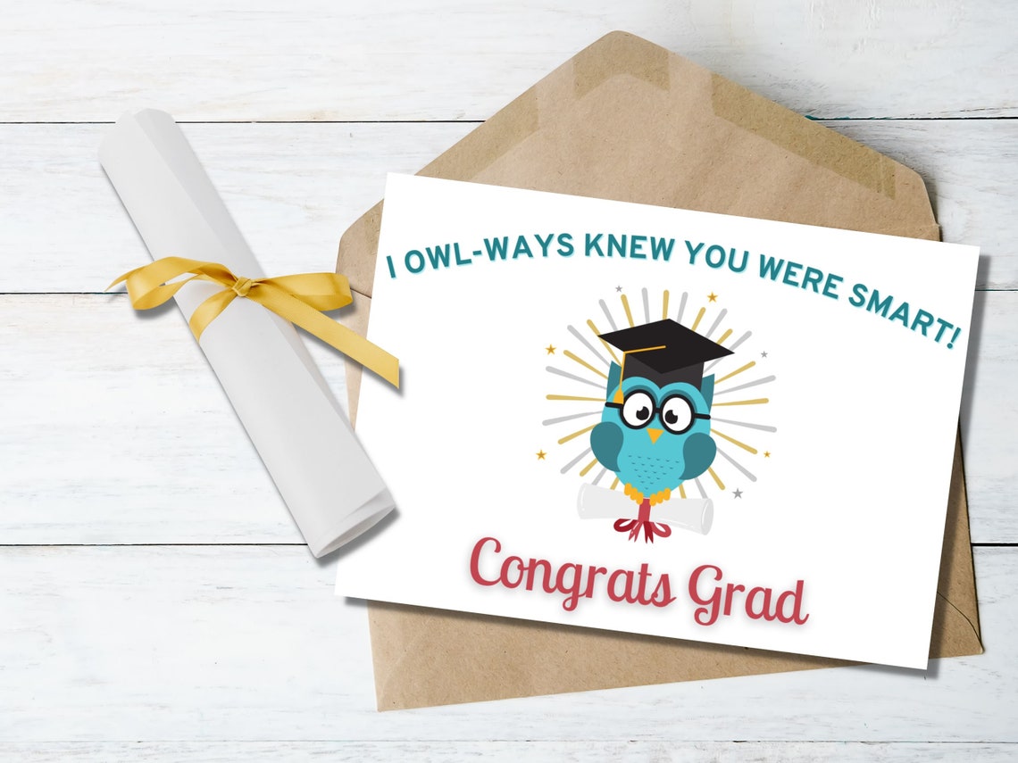 Funny Graduation Card for Boy or Girl, Owl Grad 2024 Card Digital ...