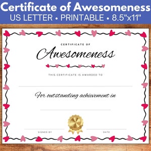 Certificate of Awesomeness: Printable Achievement Award for Being ...