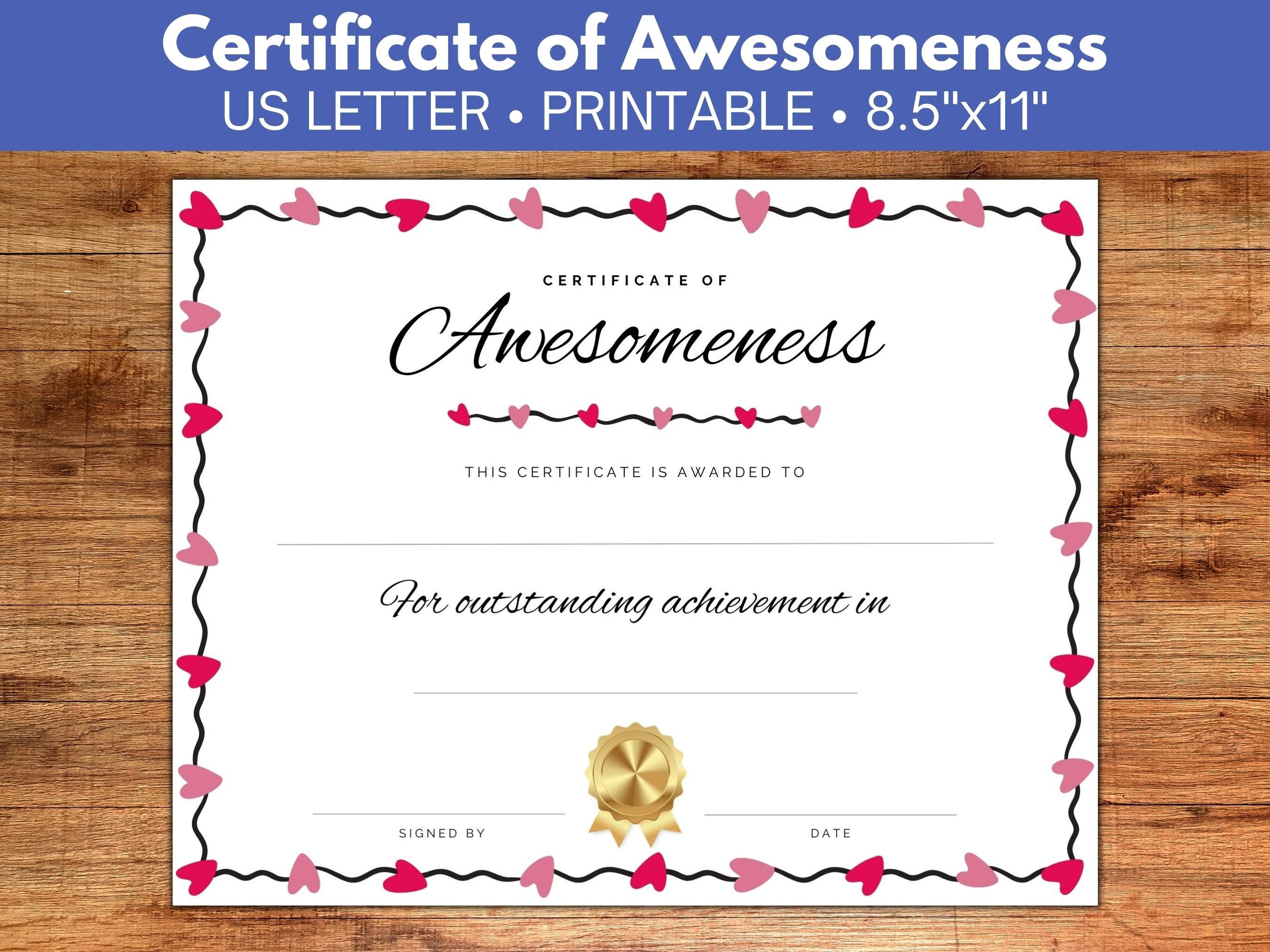 Certificate of Awesomeness: Printable Achievement Award for Being ...