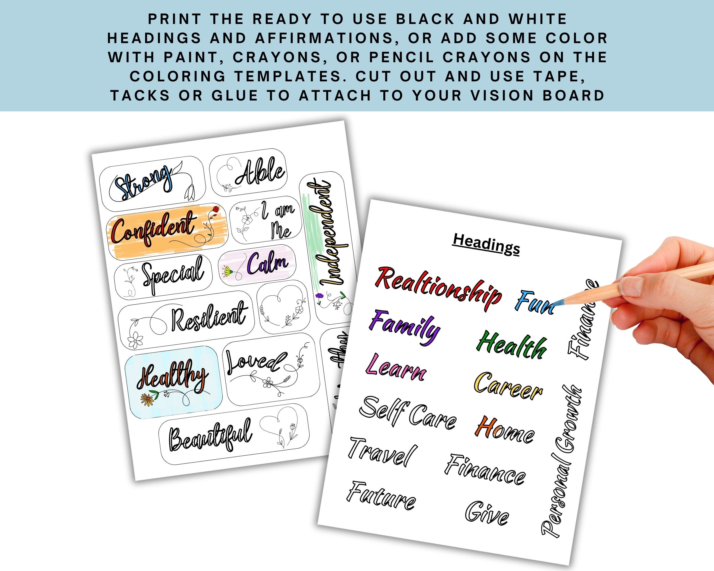 Printable Vision Board Kit With Coloring Templates and Ready-to-use ...