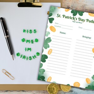 St Patrick's Day Potluck Sign up Sheet, Printable Party Sign up Sheet ...