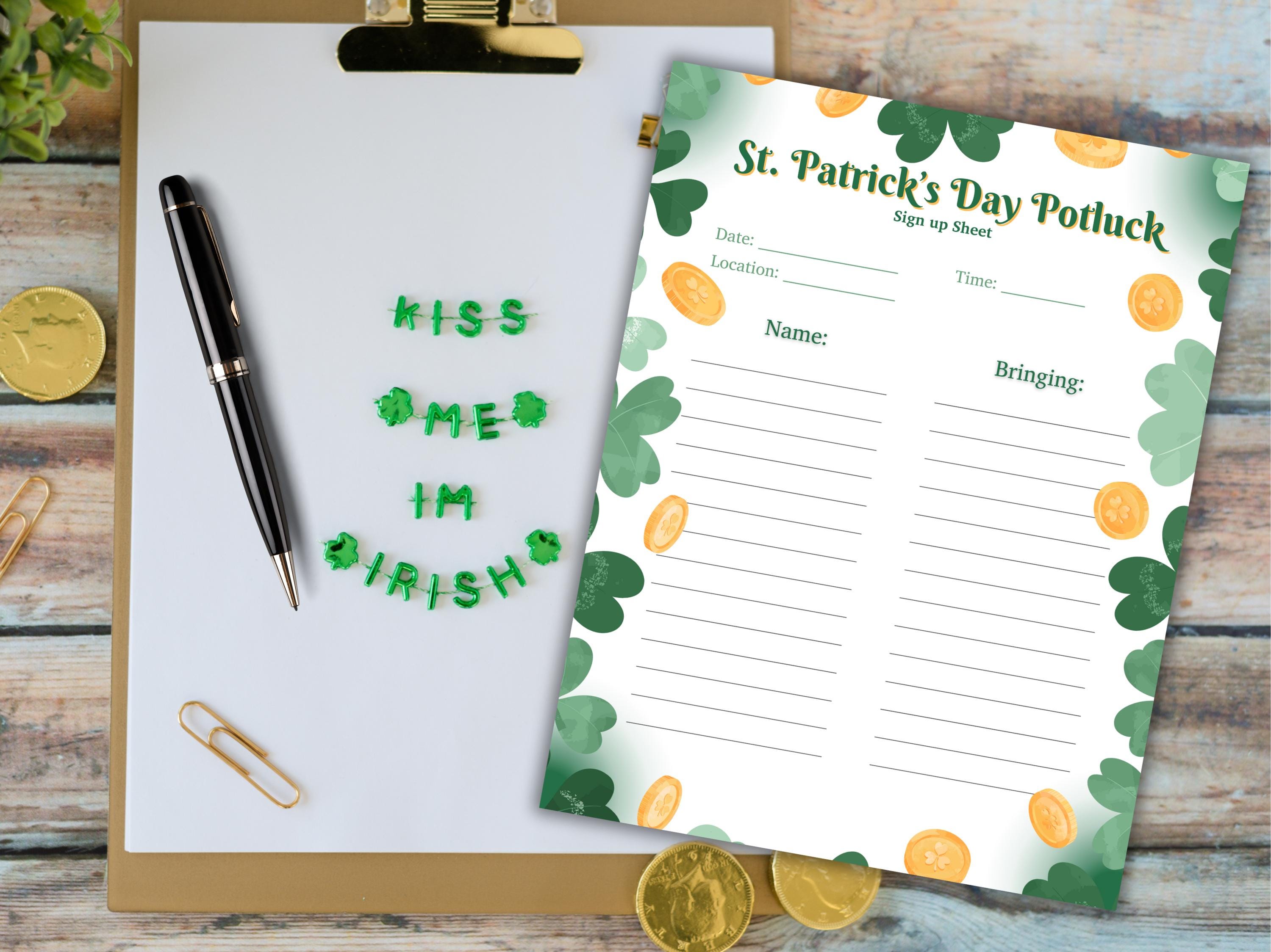 St Patrick's Day Potluck Sign-up Sheet (digital Download) - Etsy