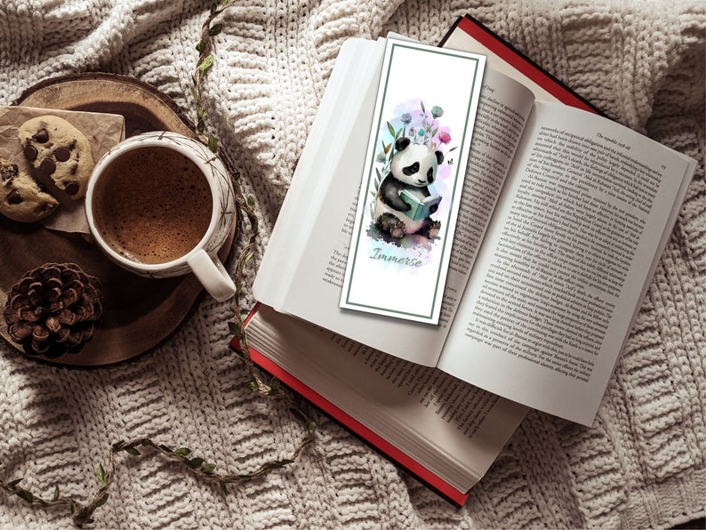Panda Cute Bookmark Set, Printable Bookmarks With Panda Reading a Book ...