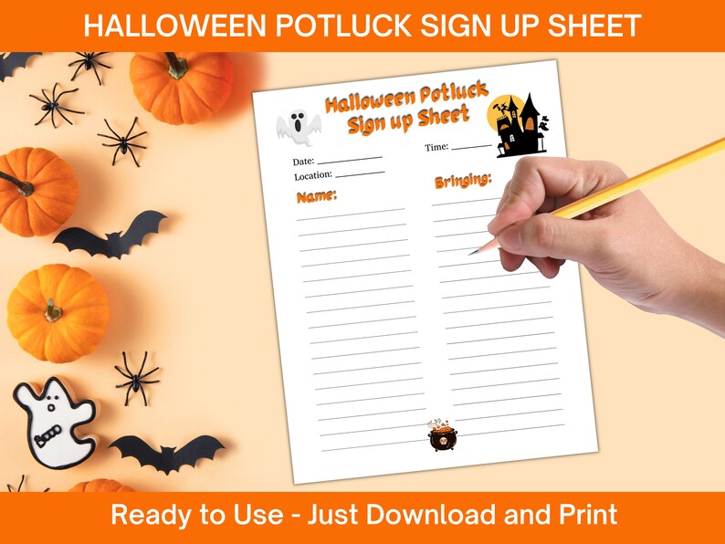 Halloween Potluck Sign up Sheet, Printable Holiday Party Food Sign up ...