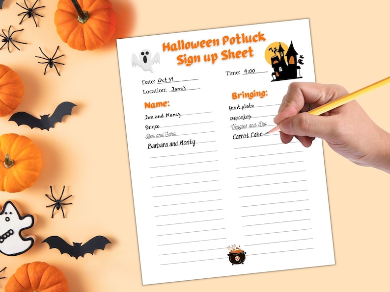 Halloween Potluck Sign up Sheet, Printable Holiday Party Food Sign up ...