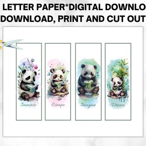 Panda Cute Bookmark Set, Printable Bookmarks With Panda Reading a Book ...