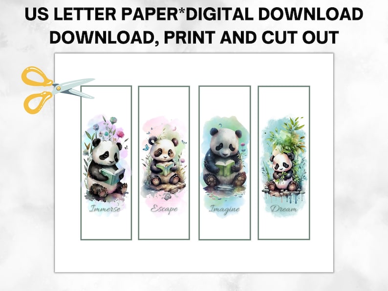 Panda Cute Bookmark Set, Printable Bookmarks With Panda Reading a Book ...
