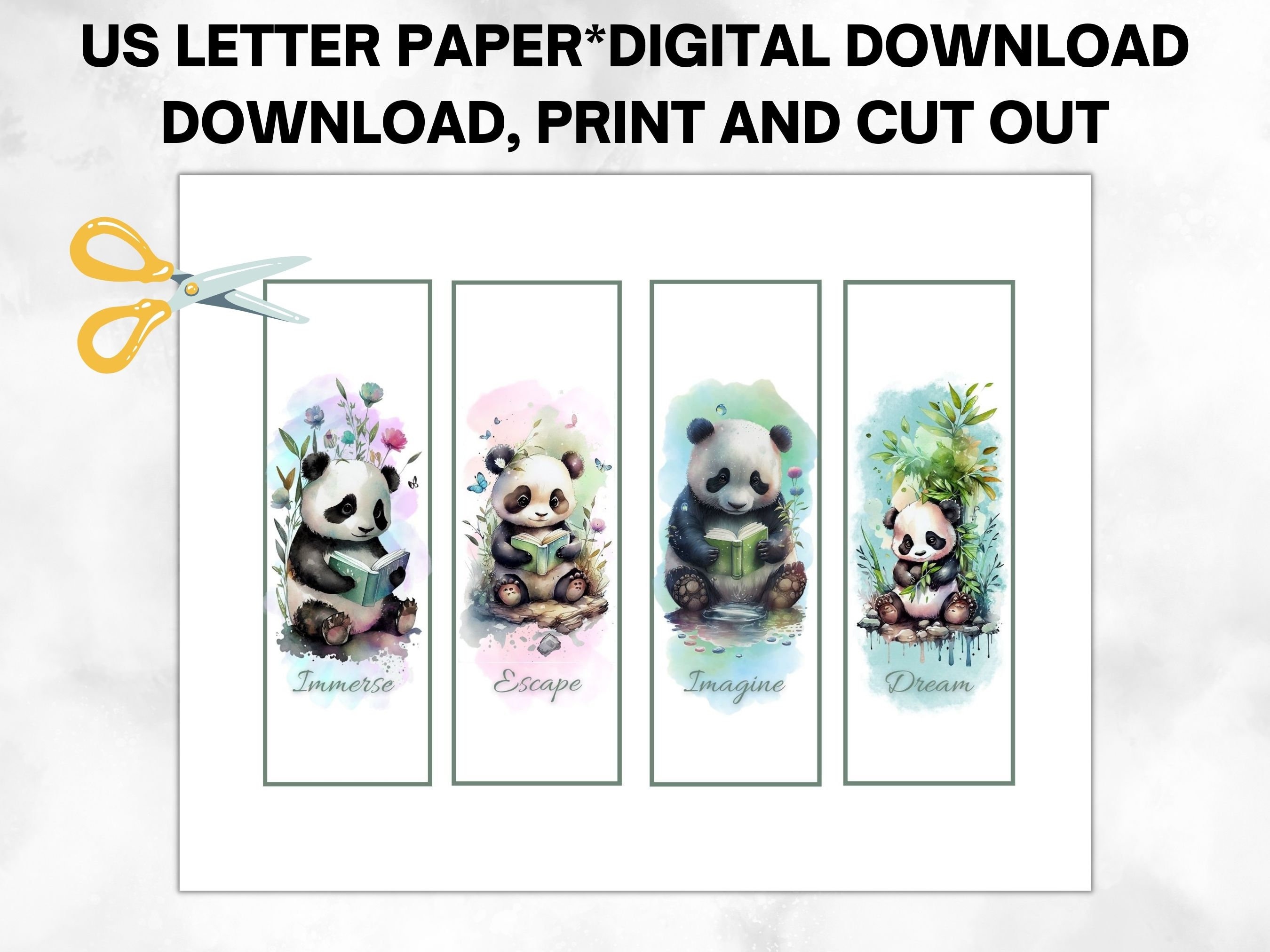 Panda Cute Bookmark Set, Printable Bookmarks With Panda Reading a Book ...