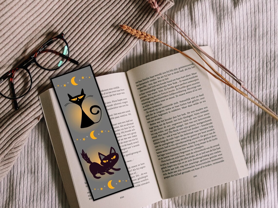 Cute Black Cat Bookmark Printable Whimsical Witchy Cat Book - Etsy