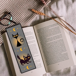 Cute Black Cat Bookmark Printable, Whimsical Witchy Cat Book Mark Set ...