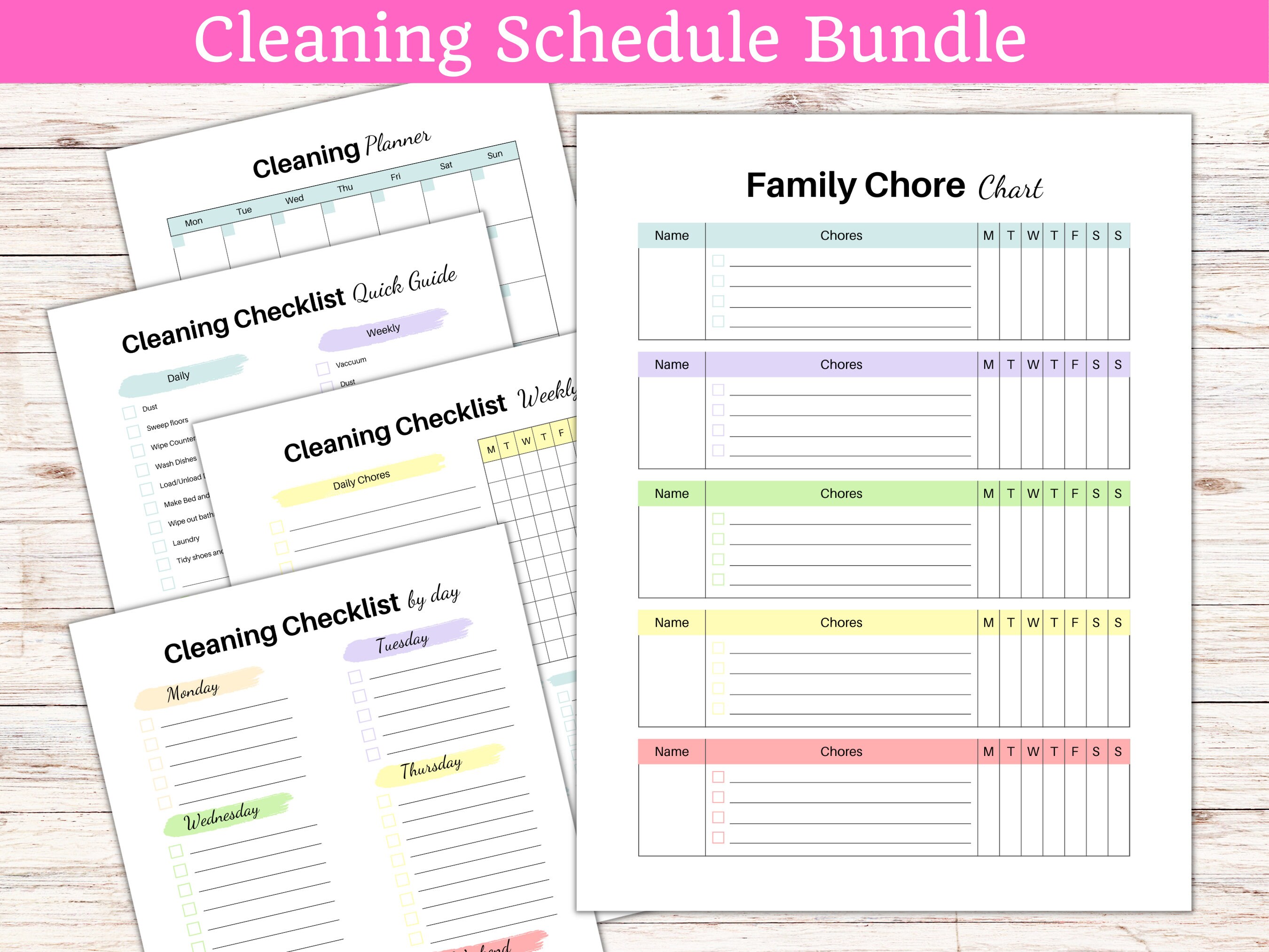 Family Chore Chart Planner and Household Cleaning Schedule Printable ...