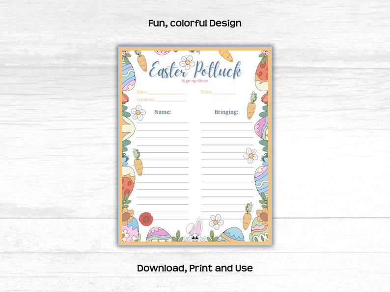 Easter Potluck Sign-up Sheet: Printable Food List (digital Download) - Etsy