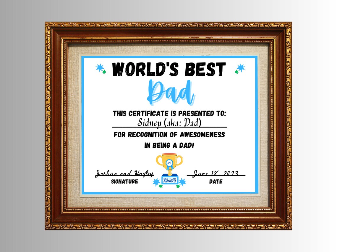 Best Dad Certificate of Appreciation Template Printable, Best Father ...