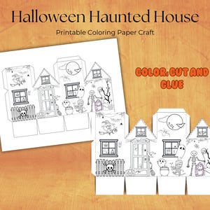 Haunted House Paper Craft: Printable Halloween Coloring Template (PDF ...