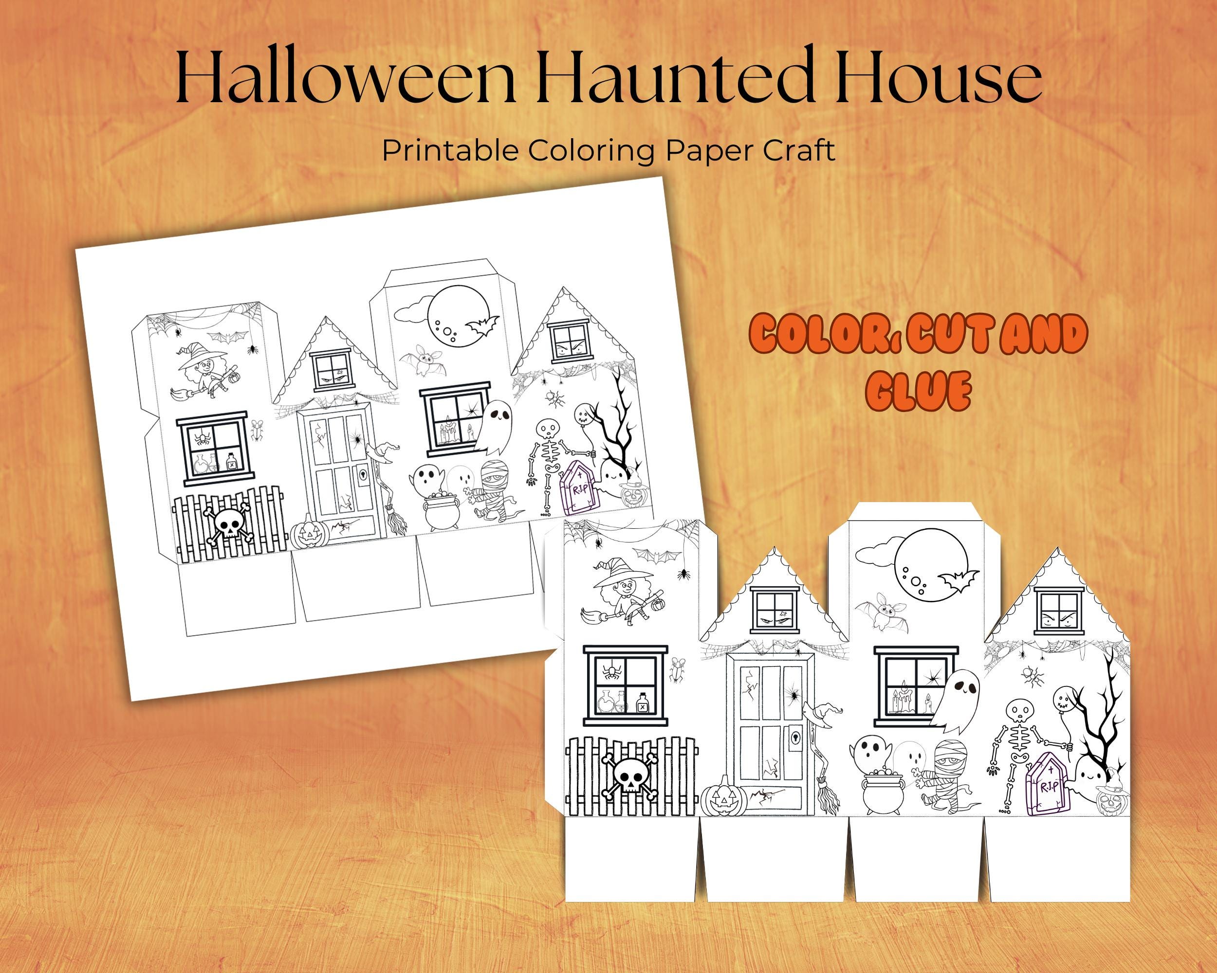 Haunted House Paper Craft: Printable Halloween Coloring Template (PDF ...
