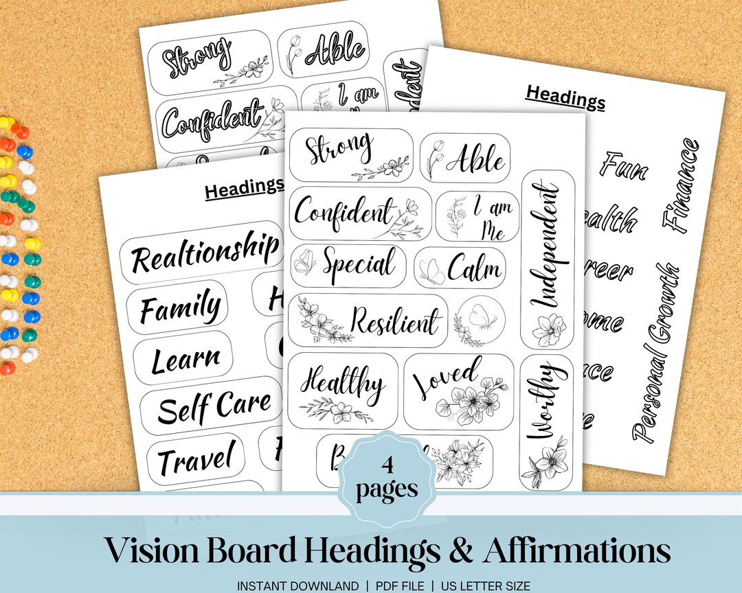 Printable Vision Board Kit With Coloring Templates and Ready-to-use ...