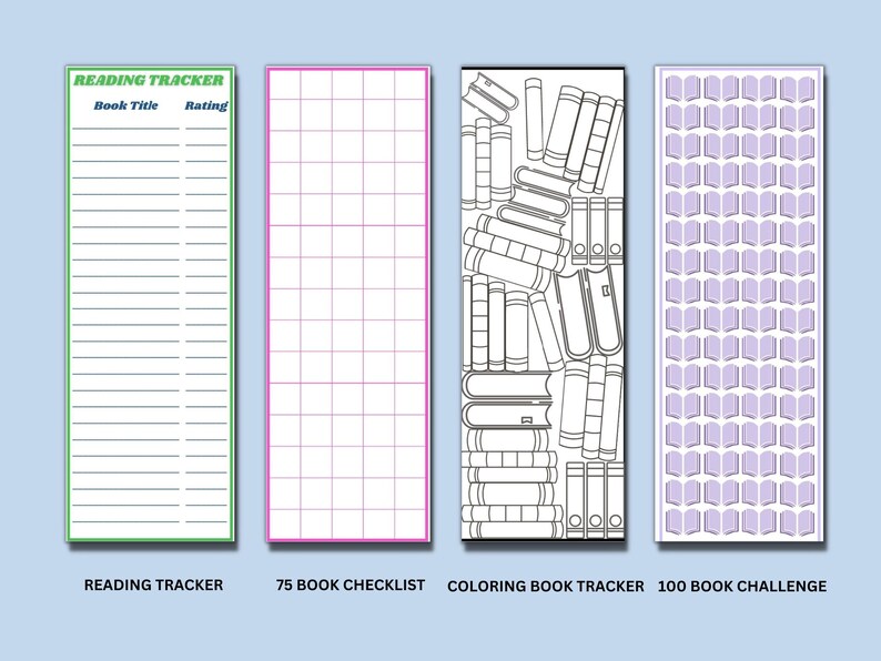 Reading Log Bookmark Set, Reading Tracker Bookmarks, 100 Book Challenge ...