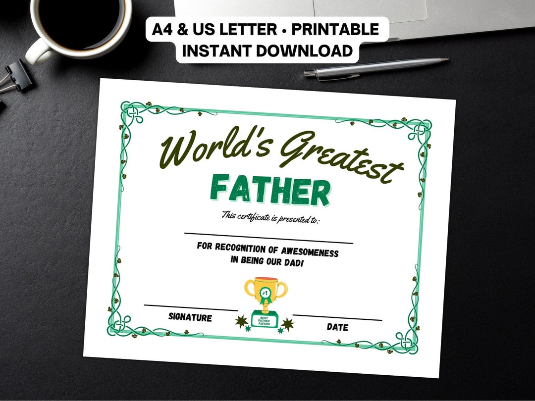 World's Greatest Father Certificate of Recognition, World's Best Dad ...
