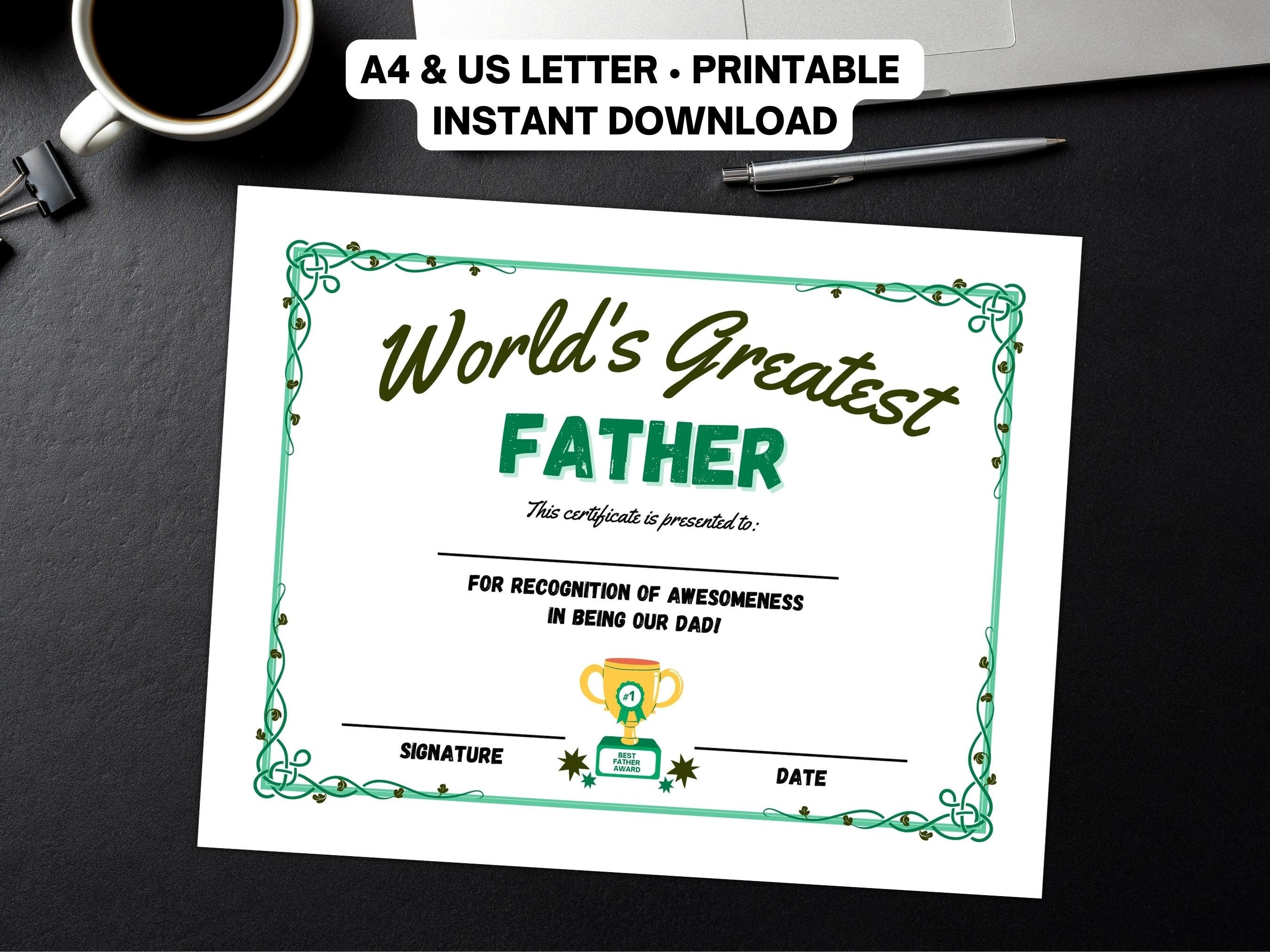 World's Greatest Father Certificate of Recognition, World's Best Dad ...