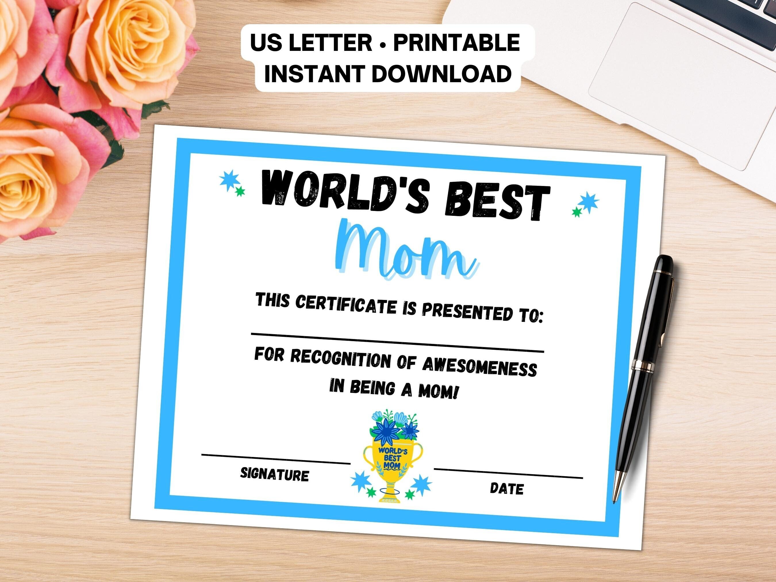 World's Best Mom Certificate of Appreciation Template Printable, Best ...