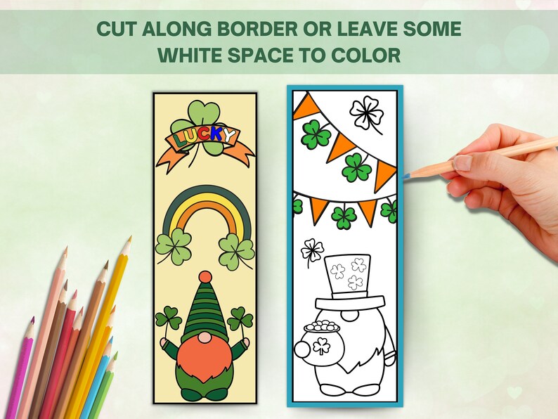 St Patrick's Day Gnome Coloring Book Mark Printable, Cute Leprechaun ...