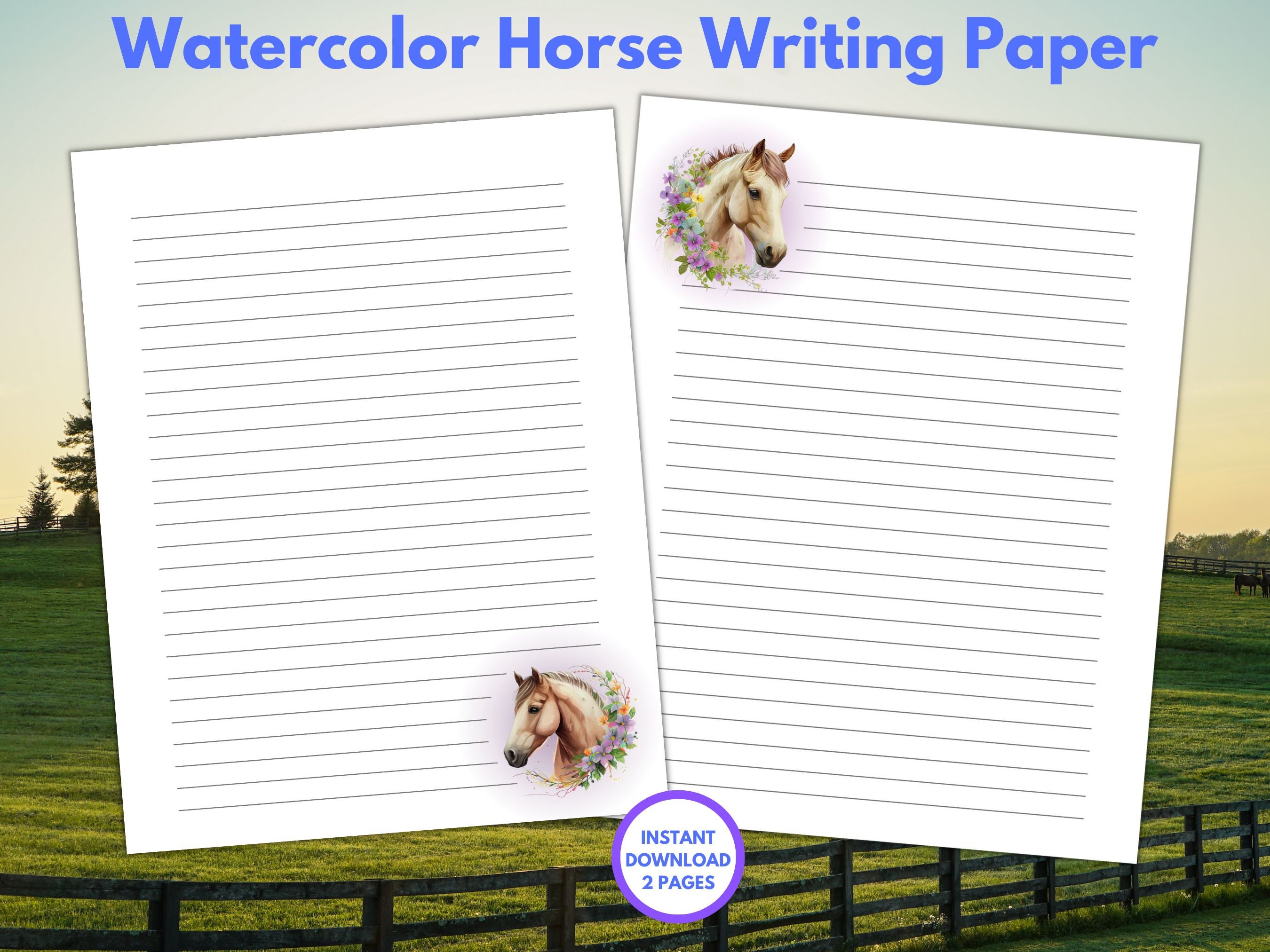 Watercolor Horse Printable Stationery, Lined Writing Paper, Horse Lover ...