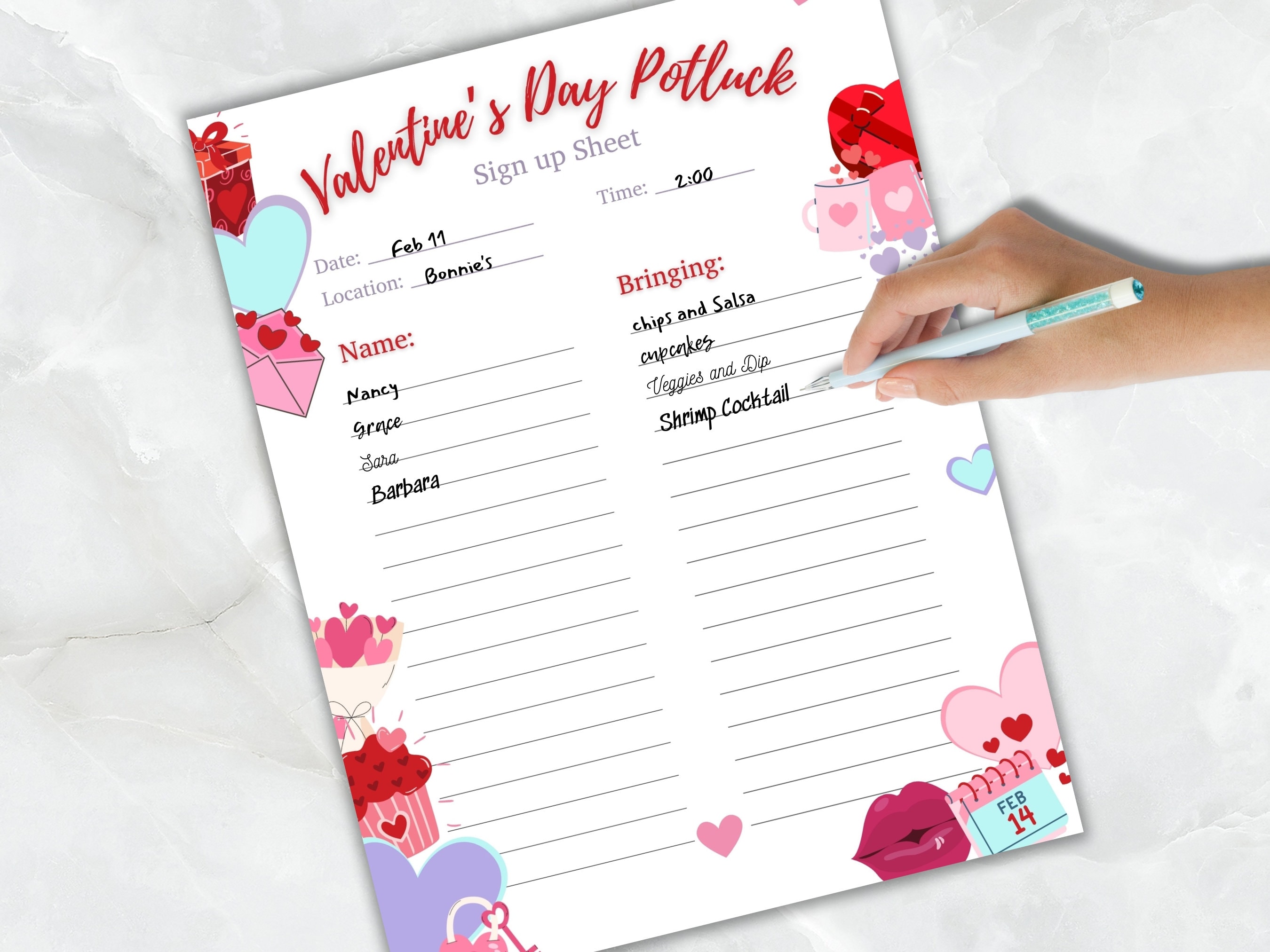 Valentine's Day Potluck Sign-up Sheet (digital Download) - Etsy