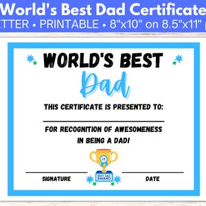 Best Dad Certificate of Appreciation Template Printable, Best Father ...