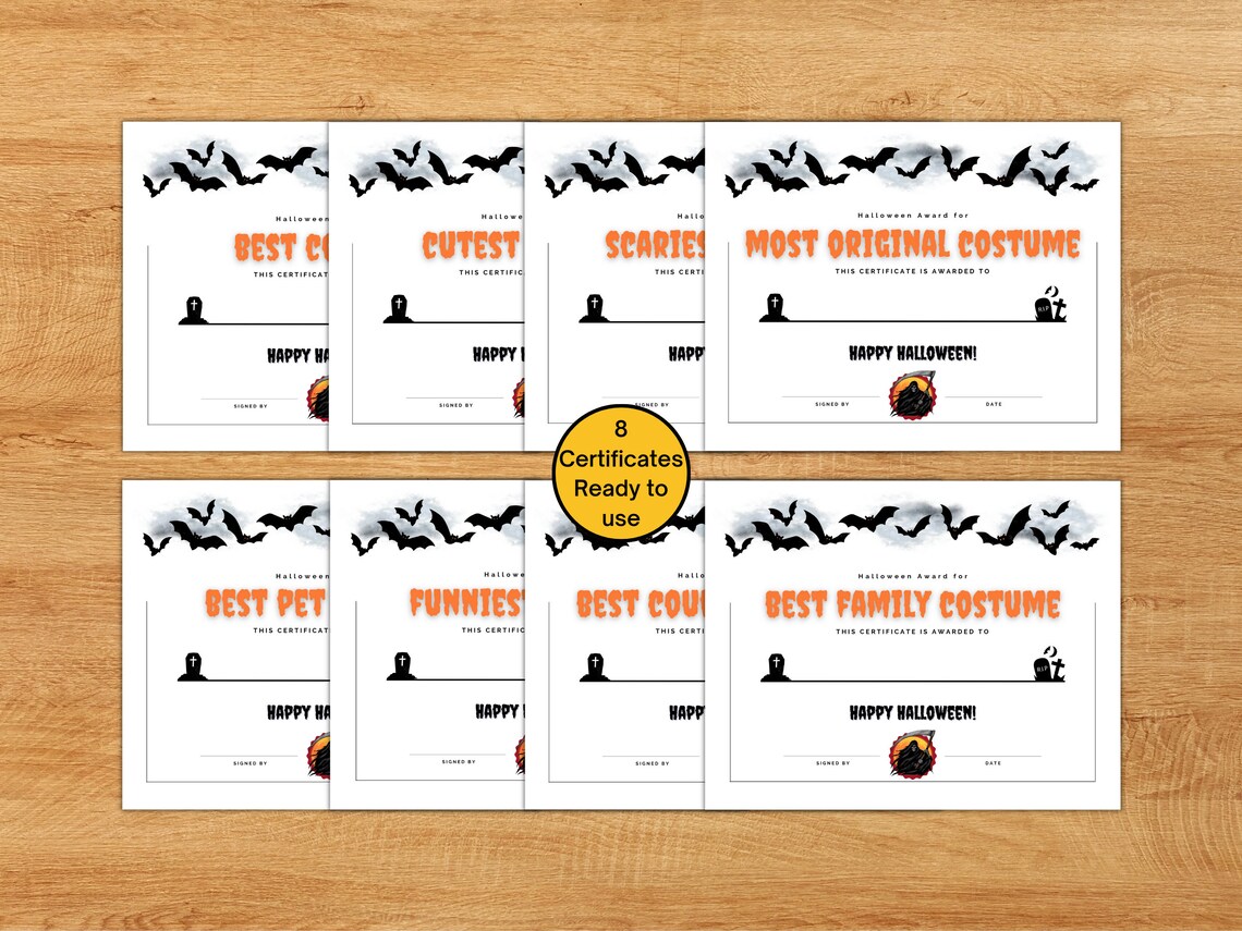 Printable Halloween Costume Award Certificates: Party Prizes (digital ...