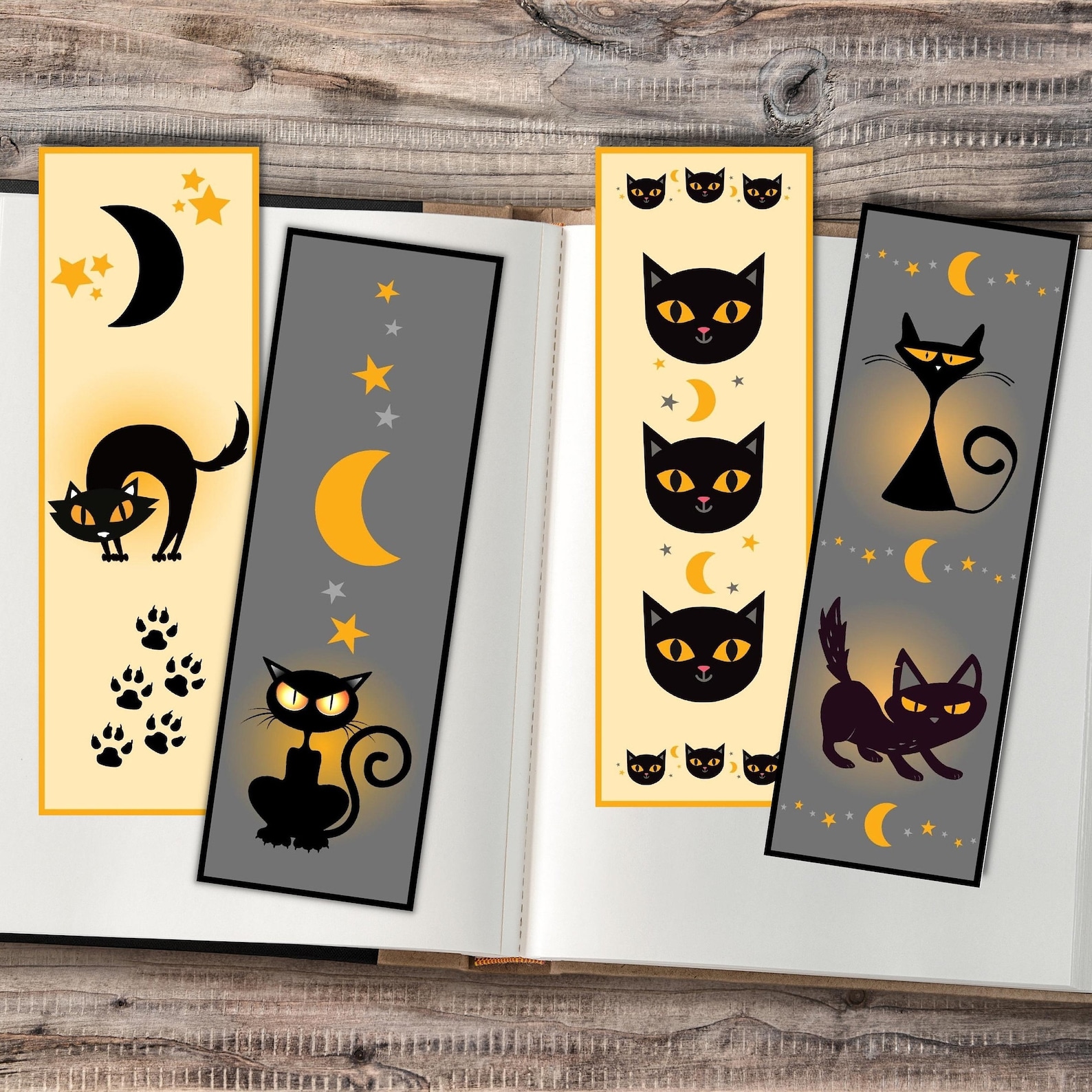 Cute Black Cat Bookmark Printable, Whimsical Witchy Cat Book Mark Set ...