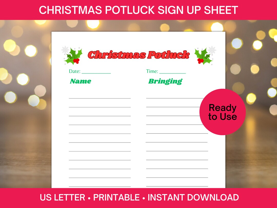 Christmas Potluck Sign-up Sheet: Printable Party Template (digital ...