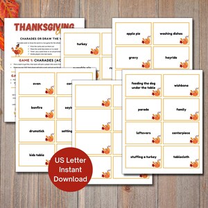 Thanksgiving Charades and Draw the Word Game Printable, Thanksgiving ...