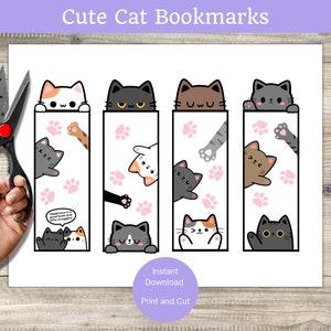 Cute Peeking Cat Bookmark for Women, Cute Cat Lover Printable Book ...