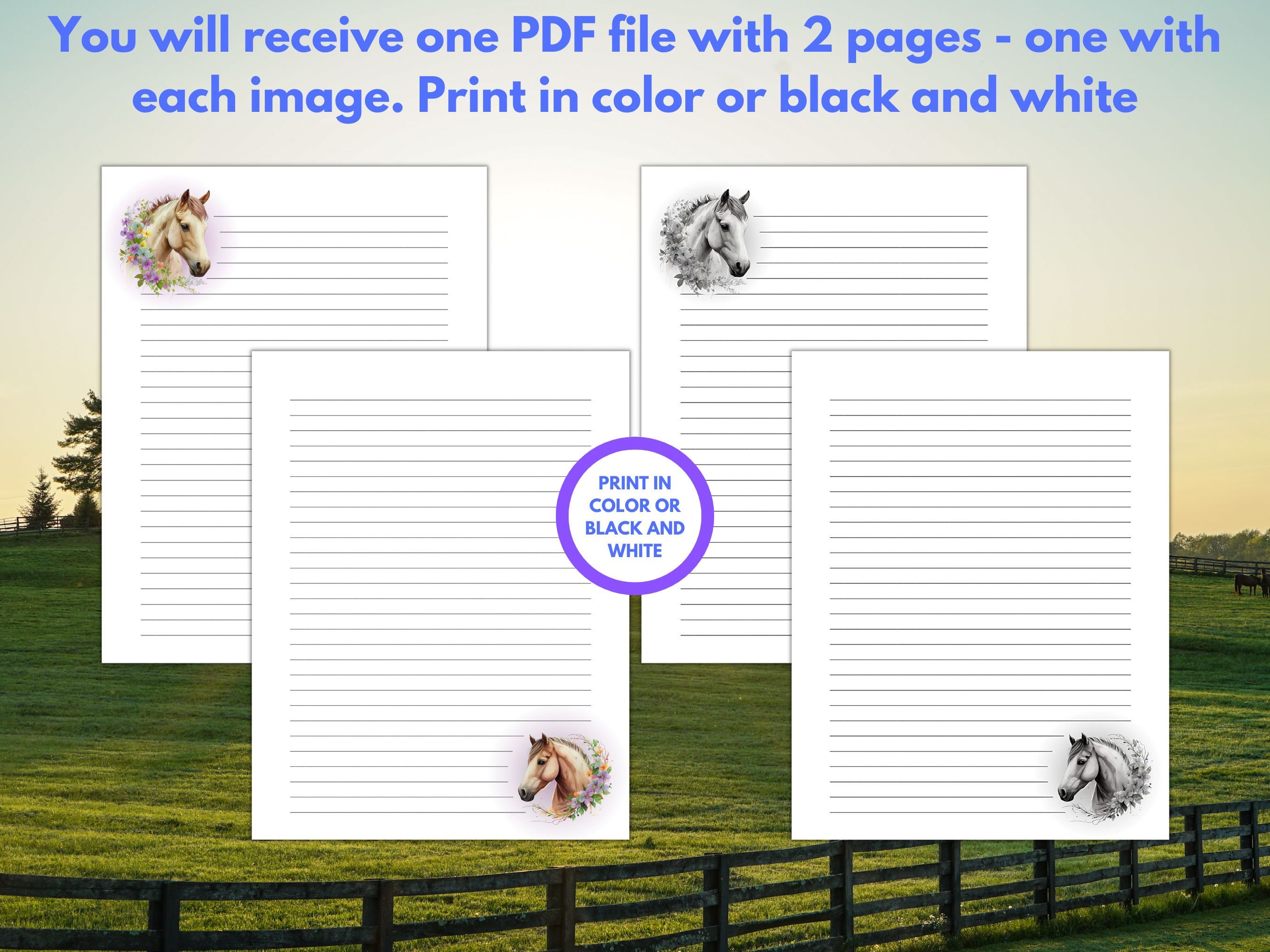 Watercolor Horse Printable Stationery, Lined Writing Paper, Horse Lover ...