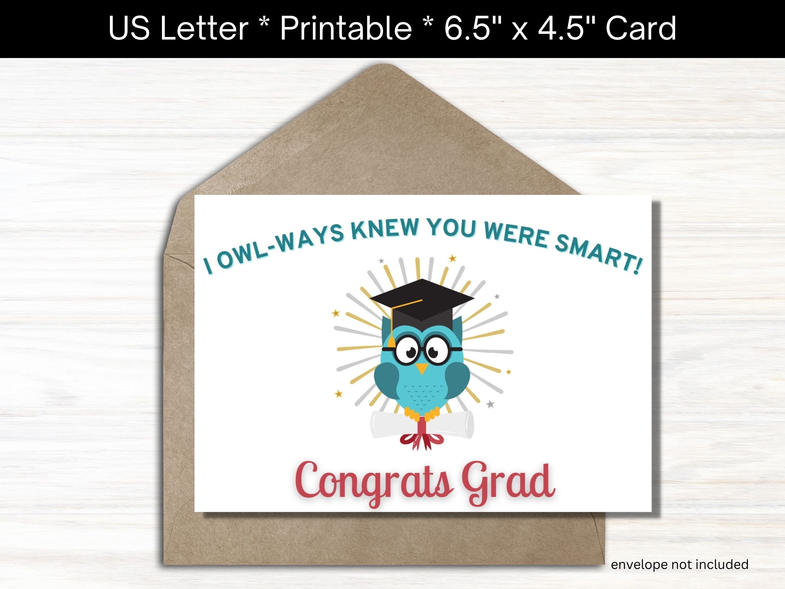 Funny Graduation Card for Boy or Girl, Owl Grad 2024 Card Digital ...