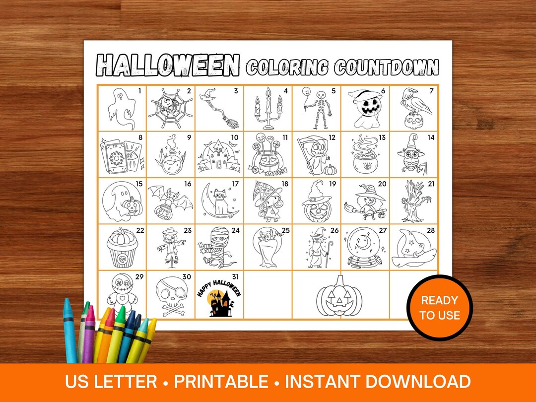 Halloween Countdown Coloring Calendar: October Activity Page (PDF) - Etsy