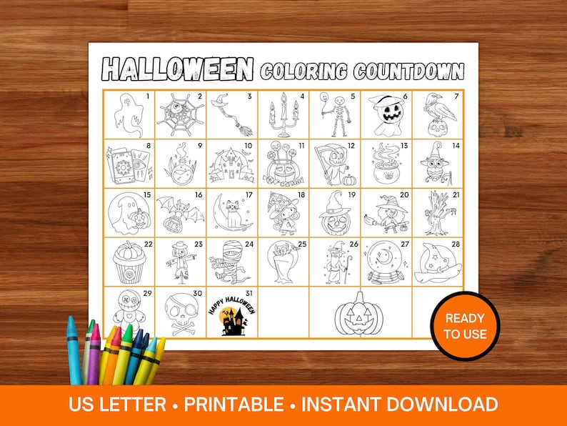 Halloween Countdown Coloring Calendar: October Activity Page (PDF) - Etsy